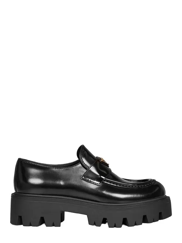 Prada Calzature Black Brushed Leather Loafers - Multicolor