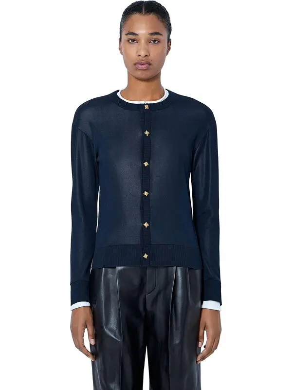 Bottega Veneta Silk Double Knit Cardigan - Blue