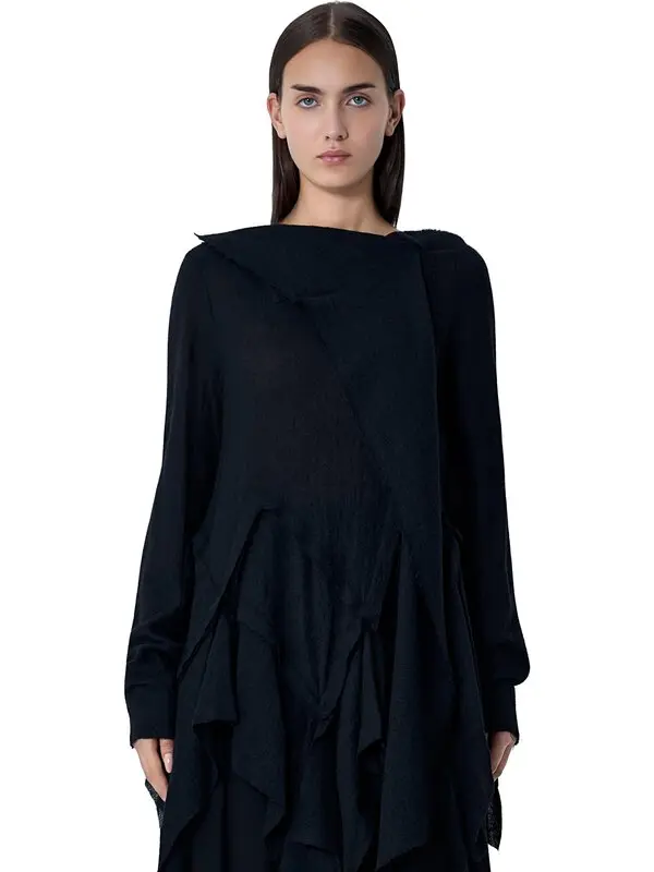 Yohji Yamamoto Gauzed Frilled Blouse - Black