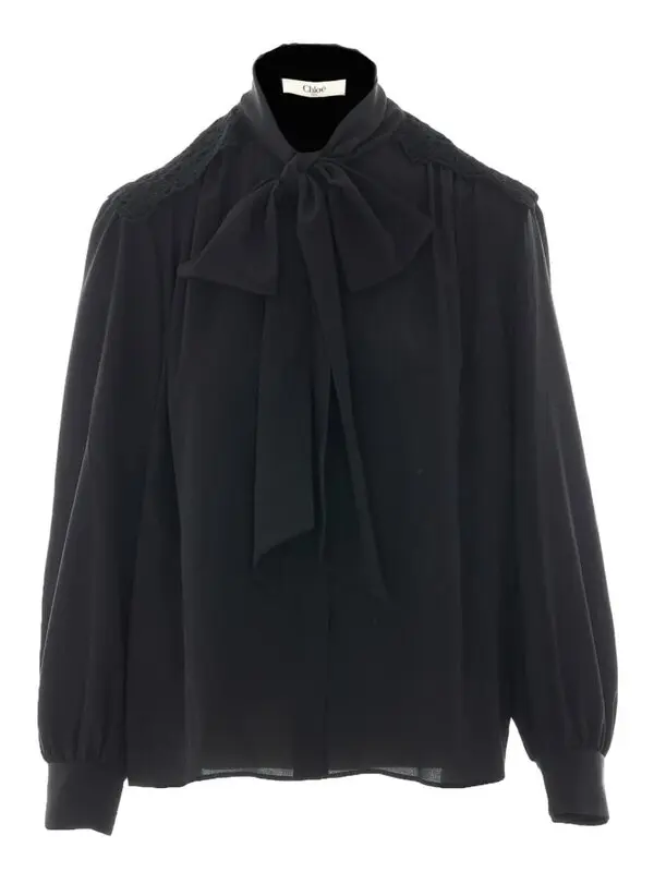 Chloé Crêpe De Chine Maxi Gathered Lavallière Blouse - Black
