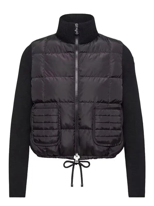 Moncler Padded Wool Zip-up Cardigan With Check Quilting - Black