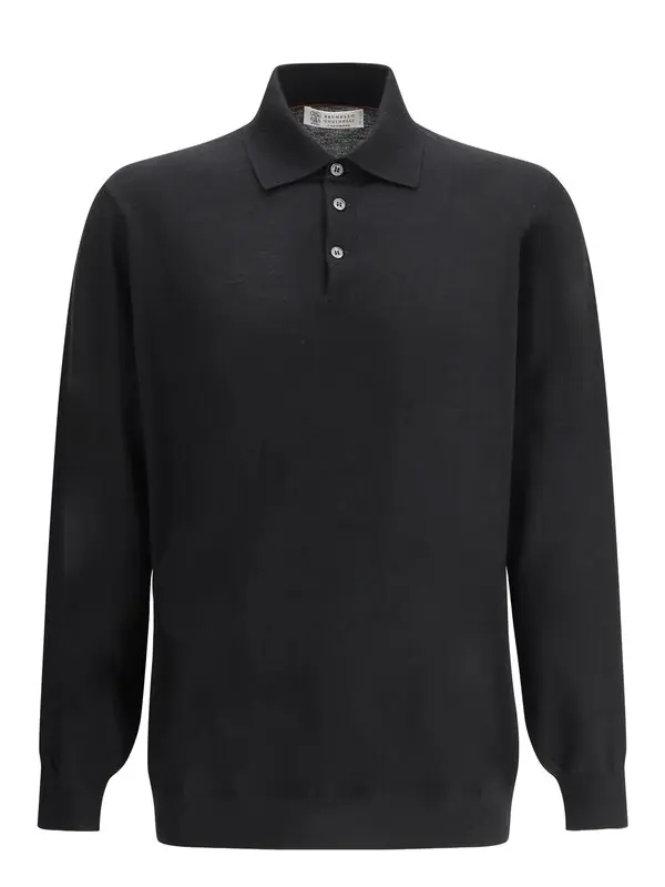 Brunello Cucinelli Virgin Wool Polo Sweater - Black