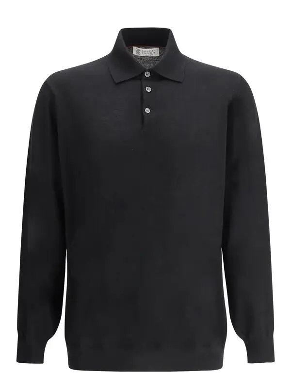 Brunello Cucinelli Virgin Wool Polo Sweater - Black