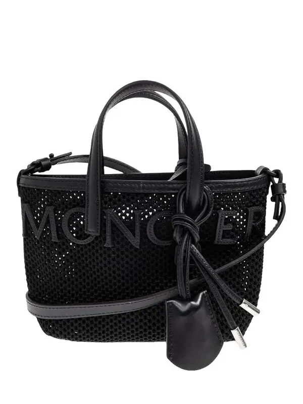 Moncler Leather Trimmed Mesh Tote Bag - Black