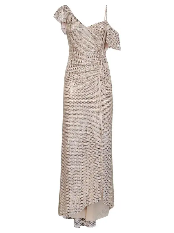 SELF-PORTRAIT Rhinestone-embellished Tulle Draped Maxi Dress - Multicolor