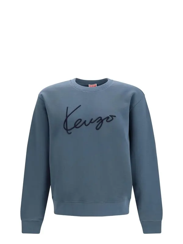 Kenzo Signature Embroidered Cotton Sweatshirt - Blue