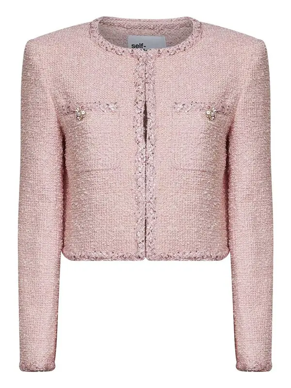 SELF-PORTRAIT Bouclé Cropped Jacket - Multicolor