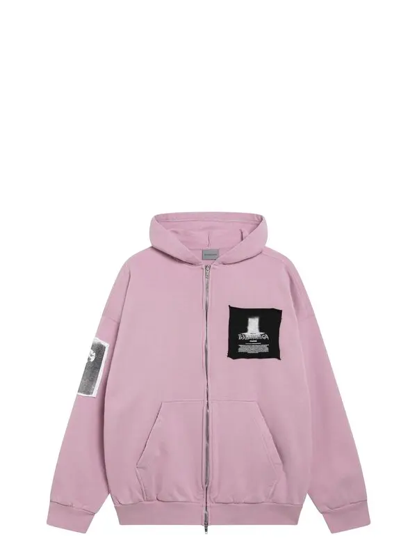 Balenciaga Antique Cotton Jersey Zip-up Hoodie - Pink