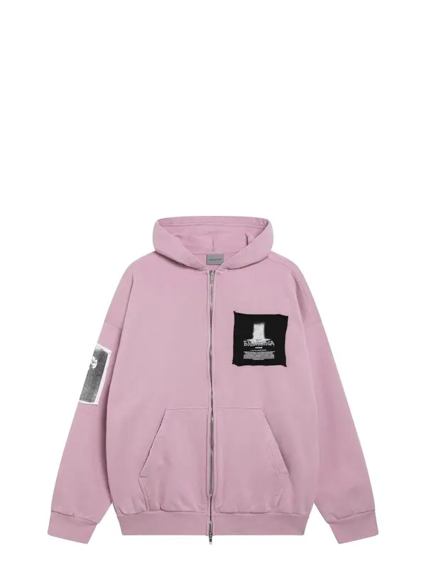 Balenciaga Antique Cotton Jersey Zip-up Hoodie - Pink