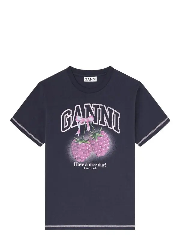 GANNI Raspberry Cotton T-shirt - Multicolor