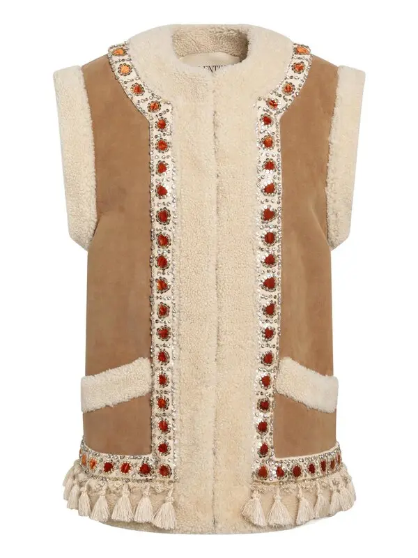 Valentino Garavani Shearling And Suede Vest - Cream