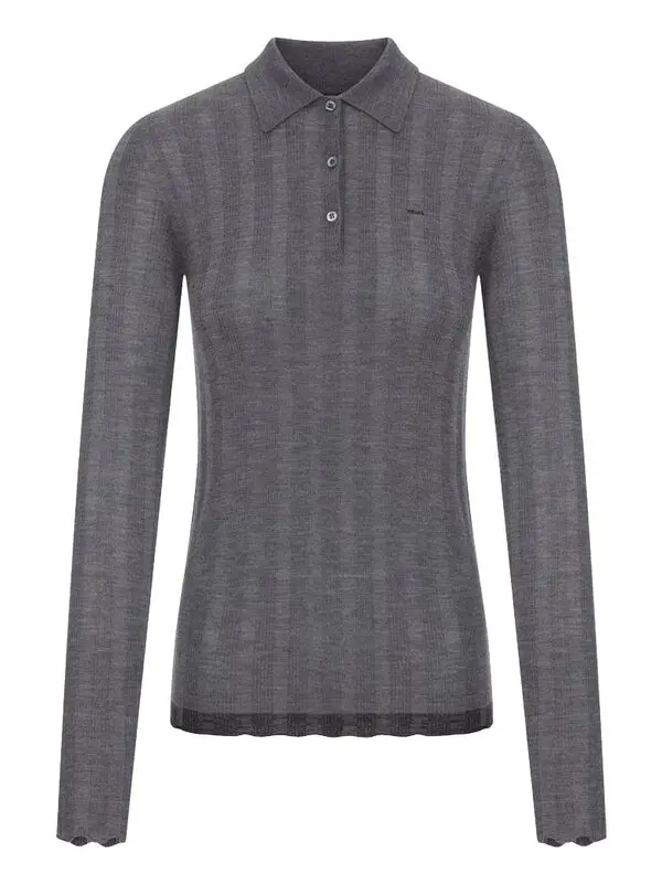 Prada Ribbed Knit Polo Shirt With Logo - Multicolor