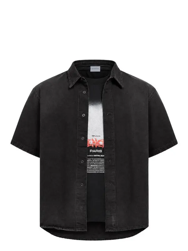 Balenciaga The Door Short-sleeve Hybrid Shirt In Denim - Black