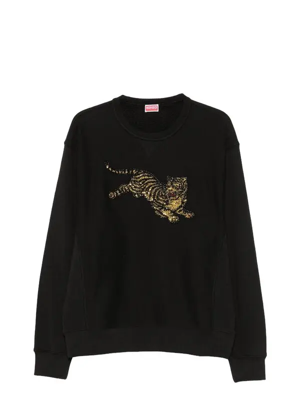 Kenzo Sequin-embellished Tiger Motif Sweatshirt - Black