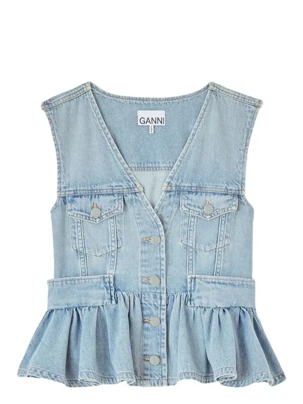 GANNI Denim Peplum Top - Multicolor