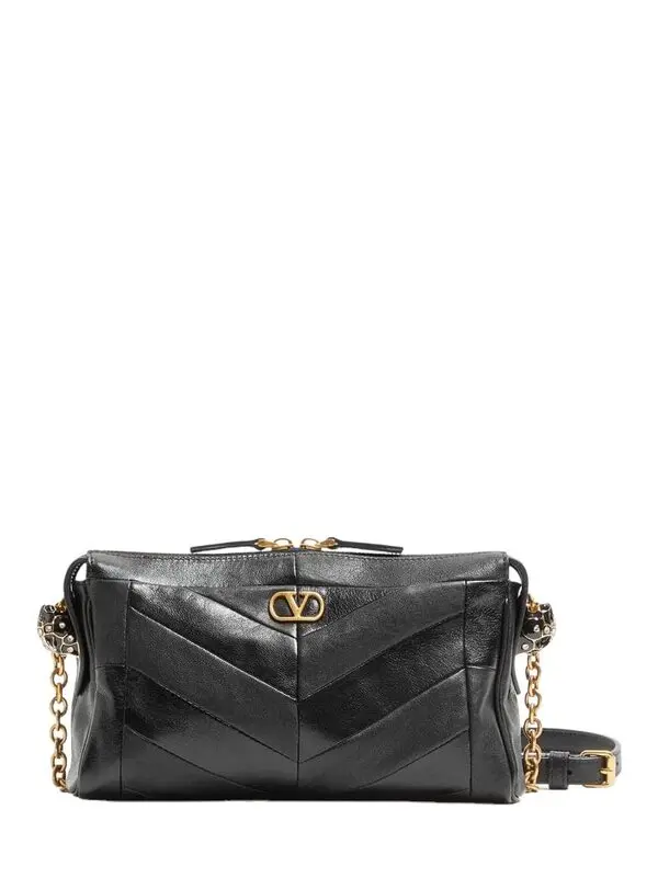 Valentino Garavani Panthea Small Chevron Nappa Shoulder Bag - Black