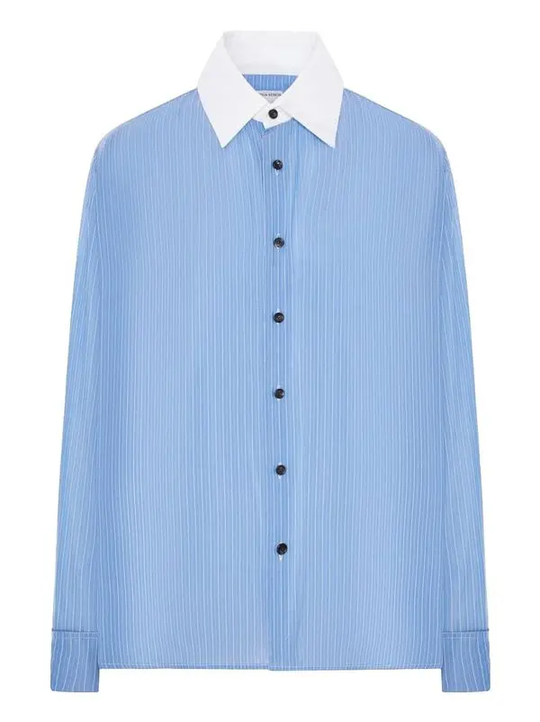 Bottega Veneta Striped Shirt With Contrasting Collar - Blue