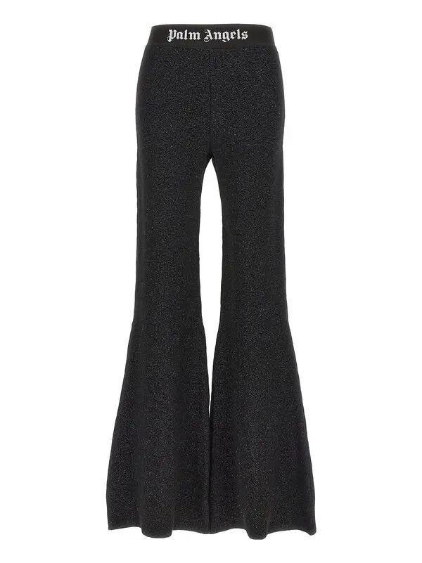 Palm Angels Logo Tape Lurex Knit Flared Pants - Black
