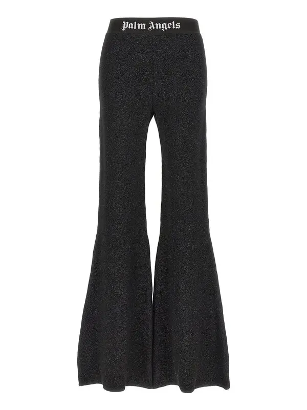 Palm Angels Logo Tape Lurex Knit Pants - Black