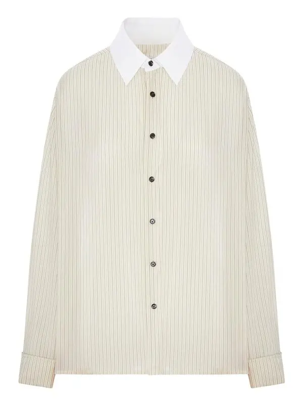 Bottega Veneta Striped Shirt With Contrasting Collar - Cream