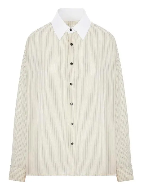 Bottega Veneta Striped Shirt With Contrasting Collar - Cream