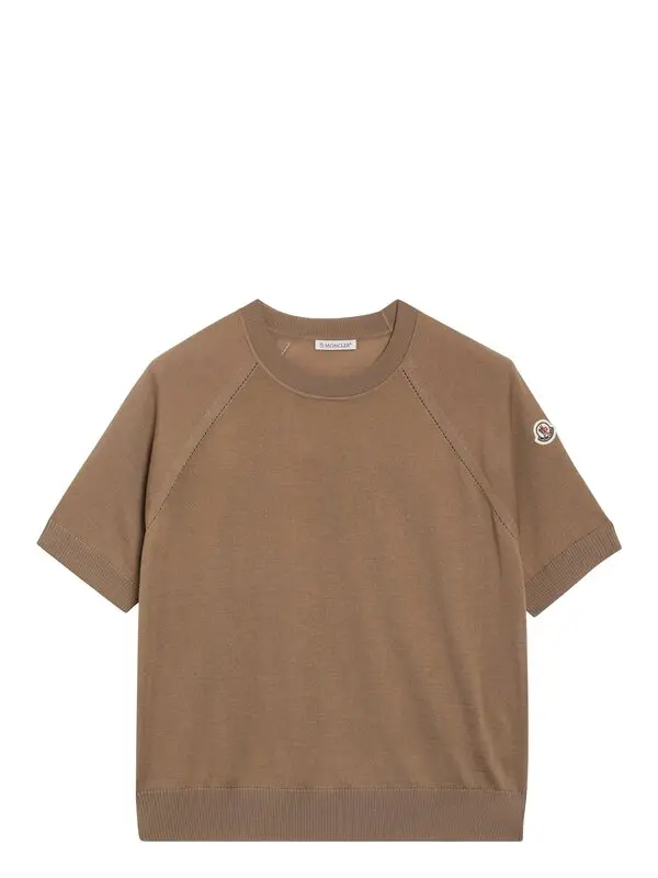 Moncler Wool Sweater With Logo Patch - Cream