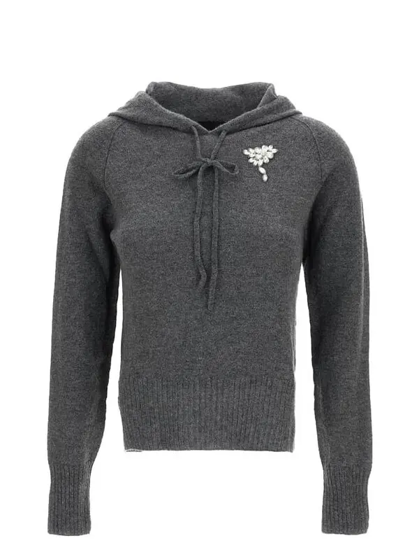 Simone Rocha Cashmere Crystal And Pearl Embroidered Drawstring Hoodie - Gray