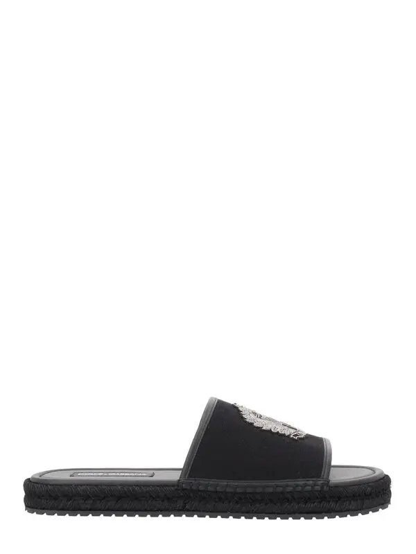 Dolce & Gabbana Logo Espadrille Slides - Black