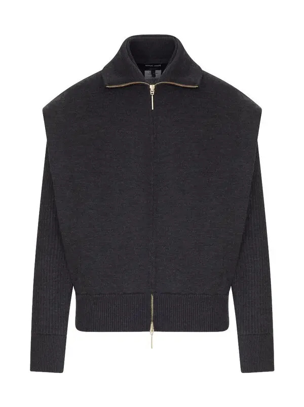 Giorgio Armani Padded Virgin Wool Bomber Jacket With Ribbed Sleeves - Multicolor