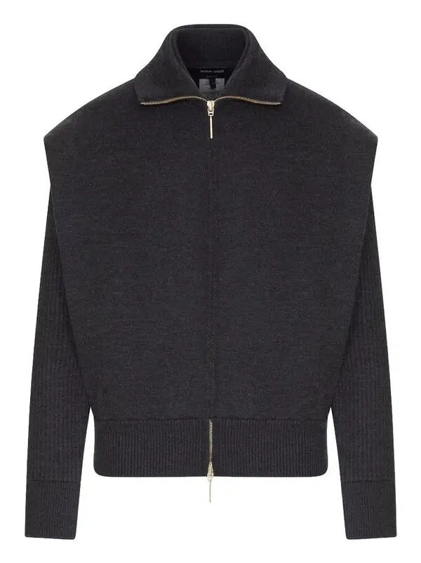 Giorgio Armani Padded Virgin Wool Bomber Jacket With Ribbed Sleeves - Multicolor