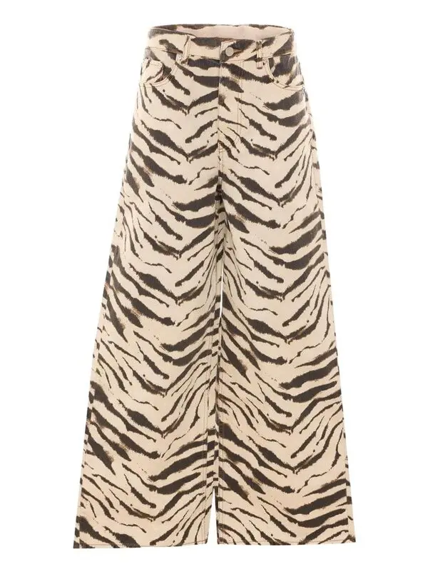 GANNI Lari Wide Jeans In Zebra Denim - Cream
