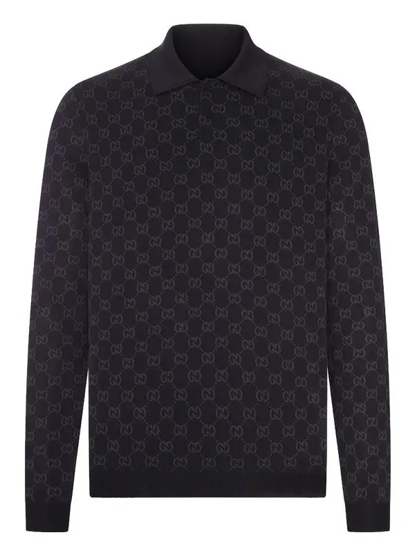 Gucci Gg Jacquard Viscose Polo Shirt - Charcoal