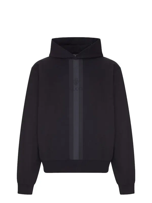 Gucci Cotton Hoodie With Tonal Web Stripe - Black