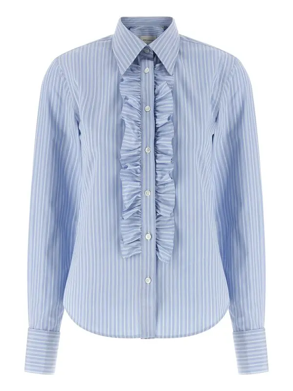 AMI Paris Striped Cotton Poplin Jabot Shirt - Blue