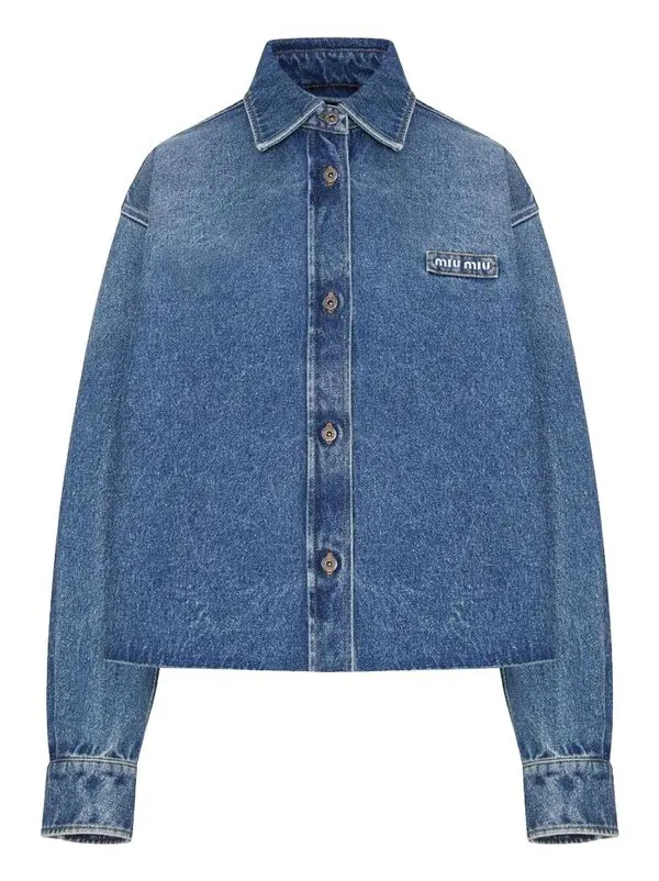 Miu Miu Denim Shirt With Logo - Blue