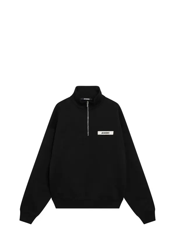 Jacquemus Zip-neck Sweatshirt With Gros Grain Logo - Black