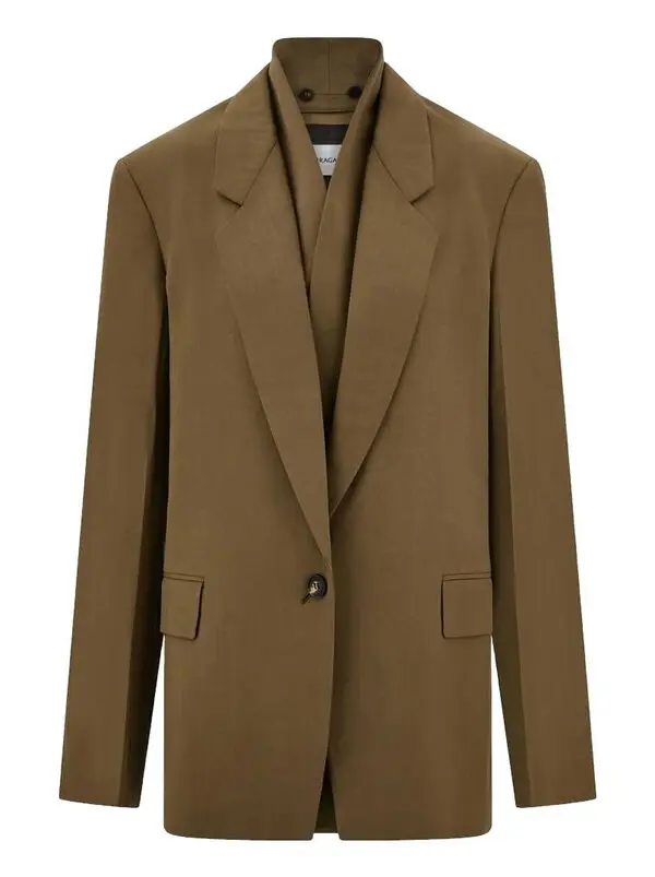 FERRAGAMO Virgin Wool Blend Notched Lapel Blazer - Brown