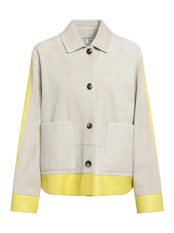 Loewe Light Grey Suede Jacket With Contrasting Inserts - Gray