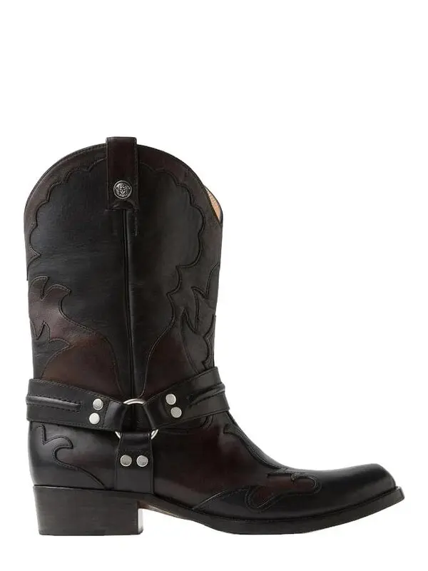Versace Calf Leather Sylvester Texan Boots - Black