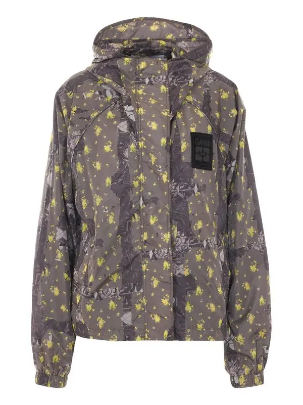 GANNI Printed Nylon Flyweight Jacket - Black