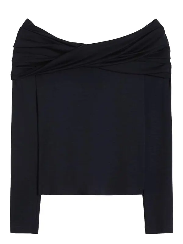 Max Mara Wool Off-the-shoulder Draped Top - Blue