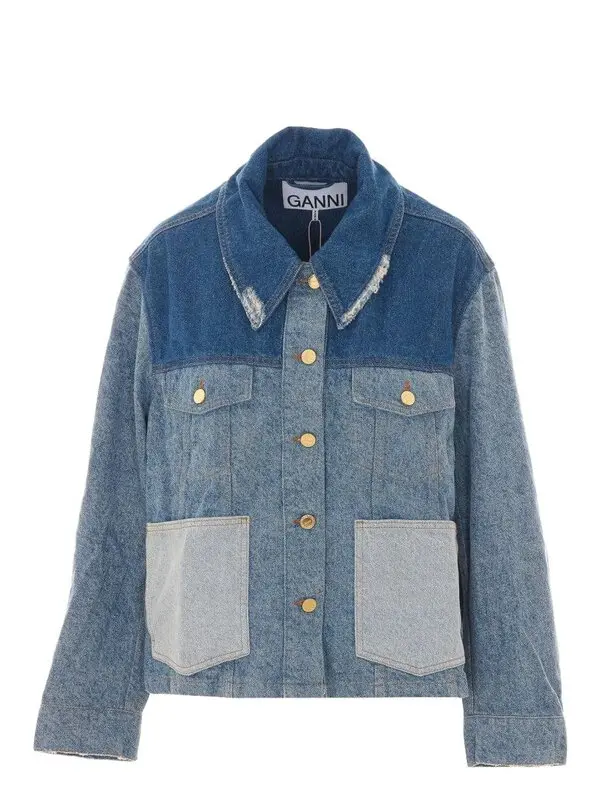 GANNI Patchwork Denim Jacket - Blue