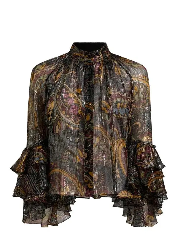 Etro Silk Metallic Ruffled Blouse - Black