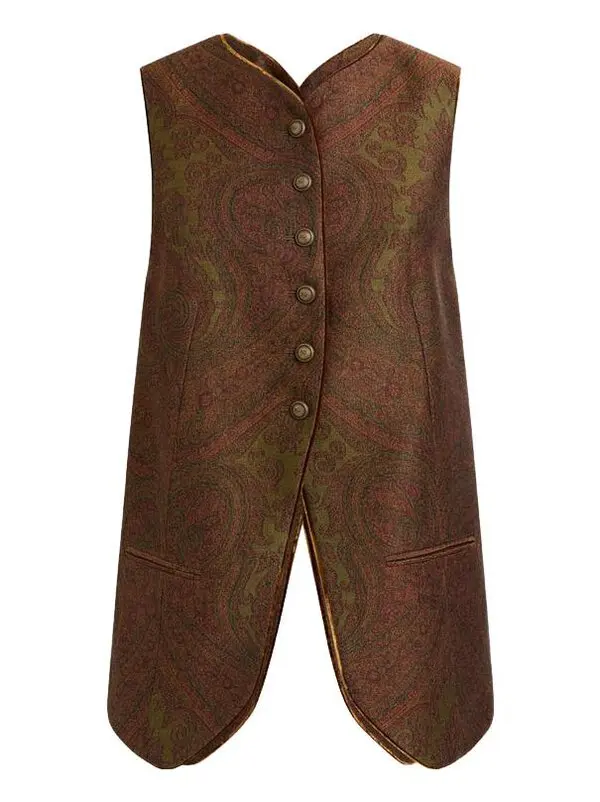 Etro Wool And Silk Jacquard Waistcoat - Brown