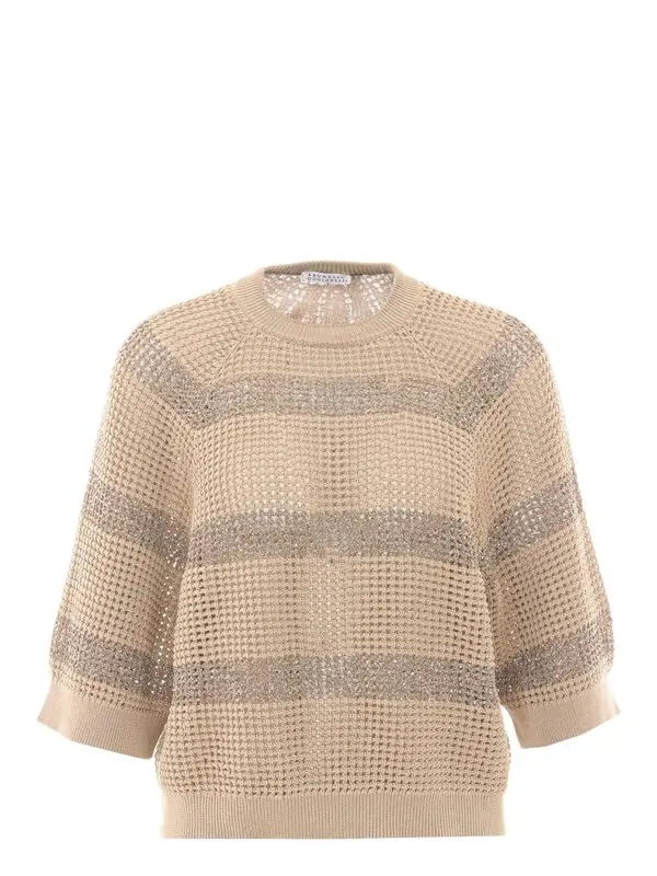 Brunello Cucinelli Knit Striped T-shirt - Cream