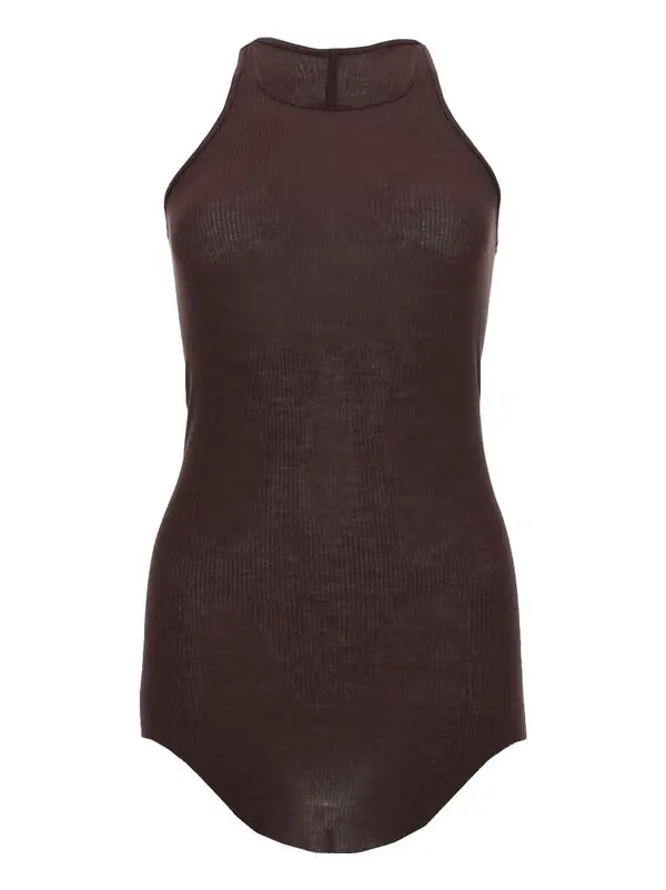 Rick Owens Viscose Silk Ribbed Sleeveless Top - Brown