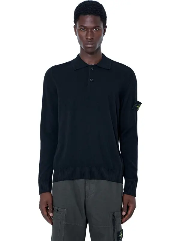 Stone Island Long Sleeve Polo Knit - Black