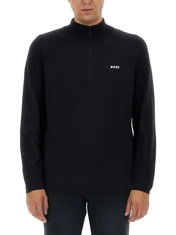 BOSS Logo Detailed Sweatshirt - Blue