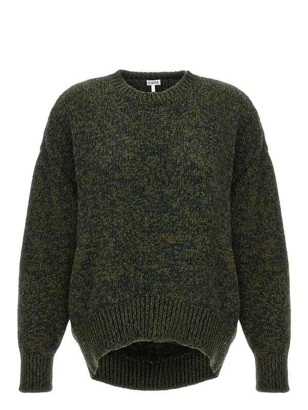 Loewe Double Neck Melange Wool Sweater - Green
