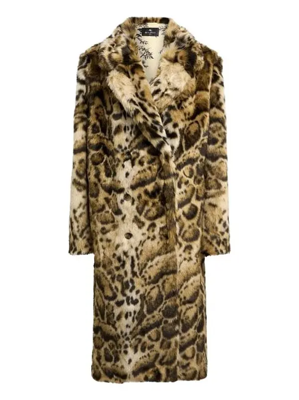 Etro Faux Fur Animal Print Coat - Cream